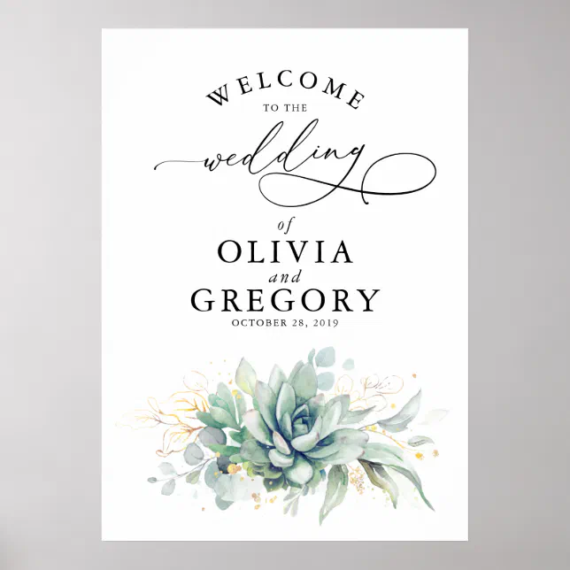 Succulents Greenery Wedding Welcome Poster | Zazzle