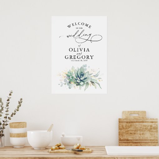 Succulents Greenery Wedding Welcome Poster | Zazzle