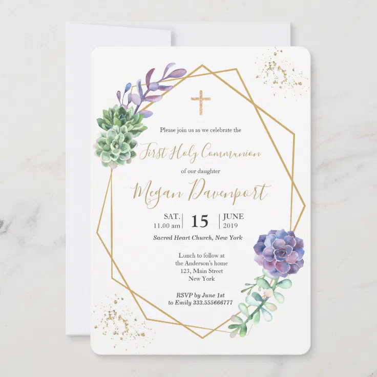 Succulents Purple Communion Invitation | Zazzle