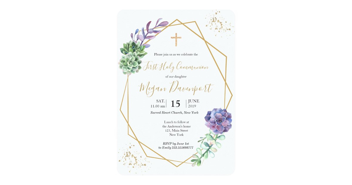 Succulents Purple Communion Invitation | Zazzle.com