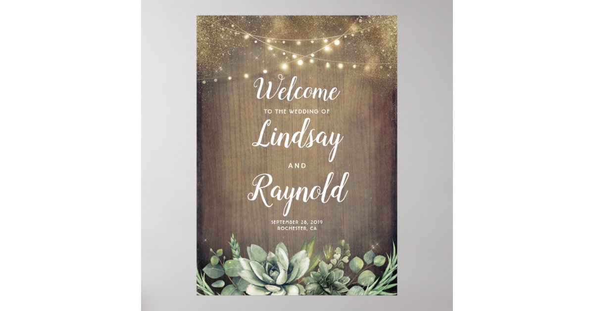 Succulents Rustic Country Wedding Welcome Poster | Zazzle