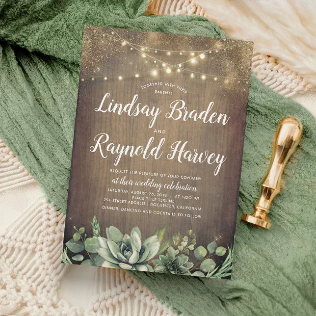 Succulents | Rustic Greenery Country Barn Wedding Invitation | Zazzle
