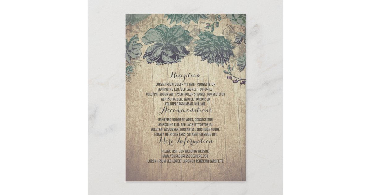 Succulents Rustic Wood Wedding Details Enclosure Card | Zazzle