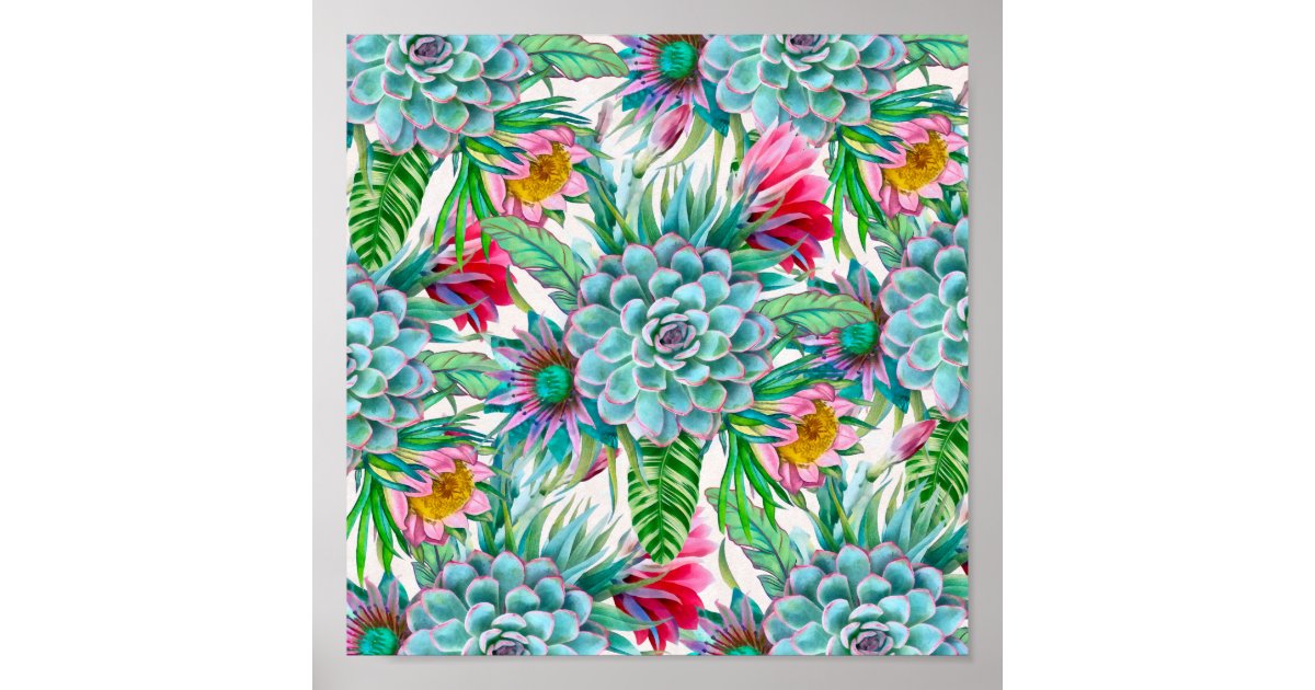 Succulents tropical garden poster | Zazzle