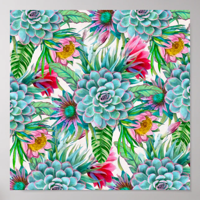Succulents tropical garden poster | Zazzle