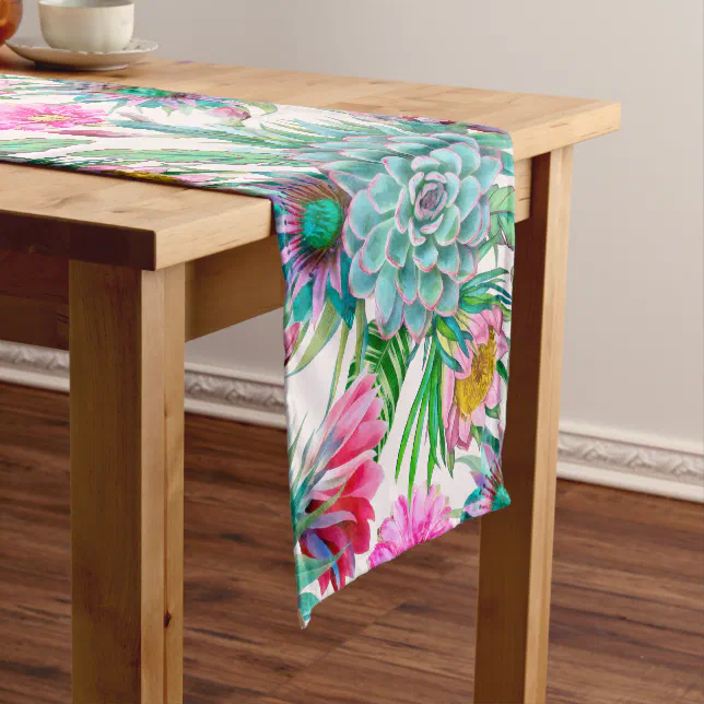 Succulents tropical garden short table runner | Zazzle