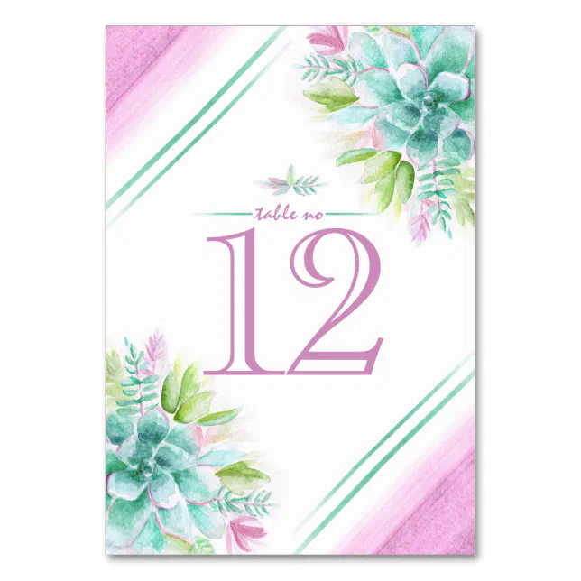 Succulents watercolor art table numbers | Zazzle