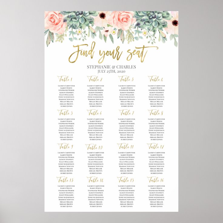 Succulents watercolor Wedding Seating Chart | Zazzle