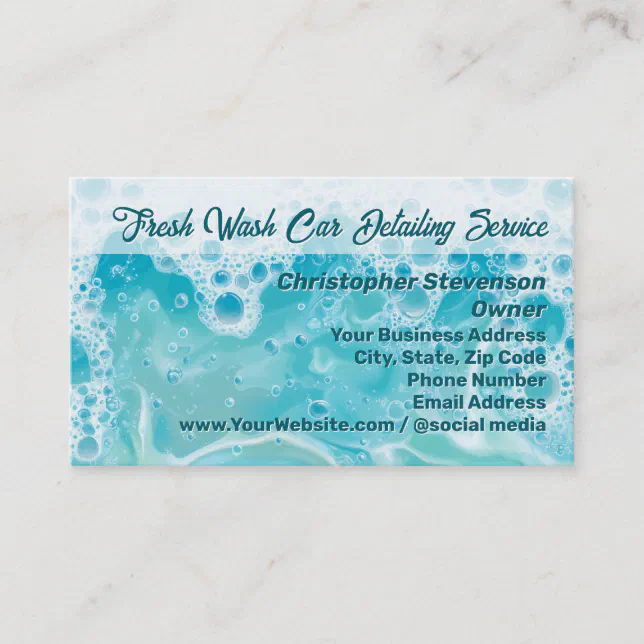 Suds Bubbles Blue Water Car Detailing Cleaning Business Card | Zazzle