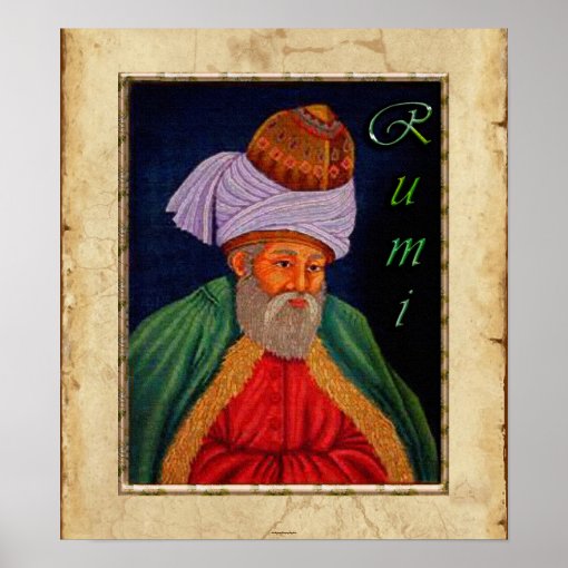Sufi Mystic Portrait of Rumi on faux Parchment BG Poster | Zazzle