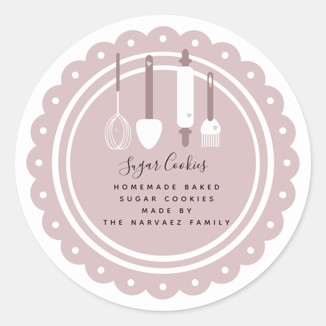 Sugar Cookies Bakery Tool Logo Homemade Food Classic Round Sticker | Zazzle