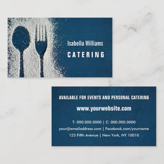 Sugar Fork Navy Blue Catering, Restaurant Business Card | Zazzle