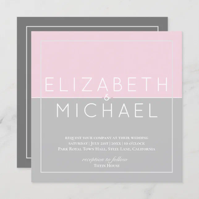Sugar Pink Grey Modern Wedding Invitation | Zazzle