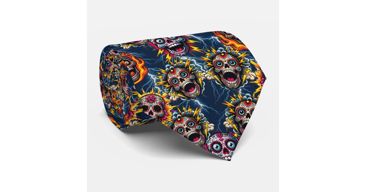 Sugar Skull Art - Day of the Dead Lightning Neck Tie | Zazzle
