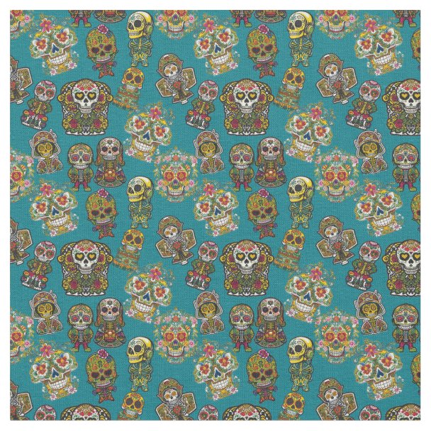 Sugar skull pattern colorful fun fabric | Zazzle