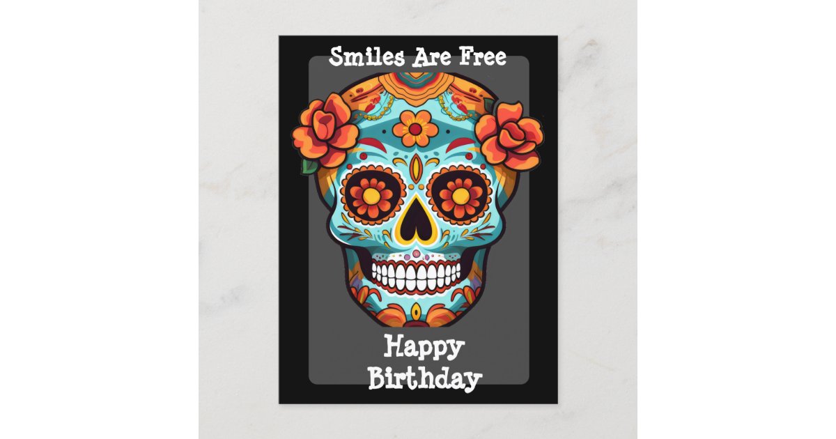 Sugar Skull Birthday Greeting Postcard | Zazzle