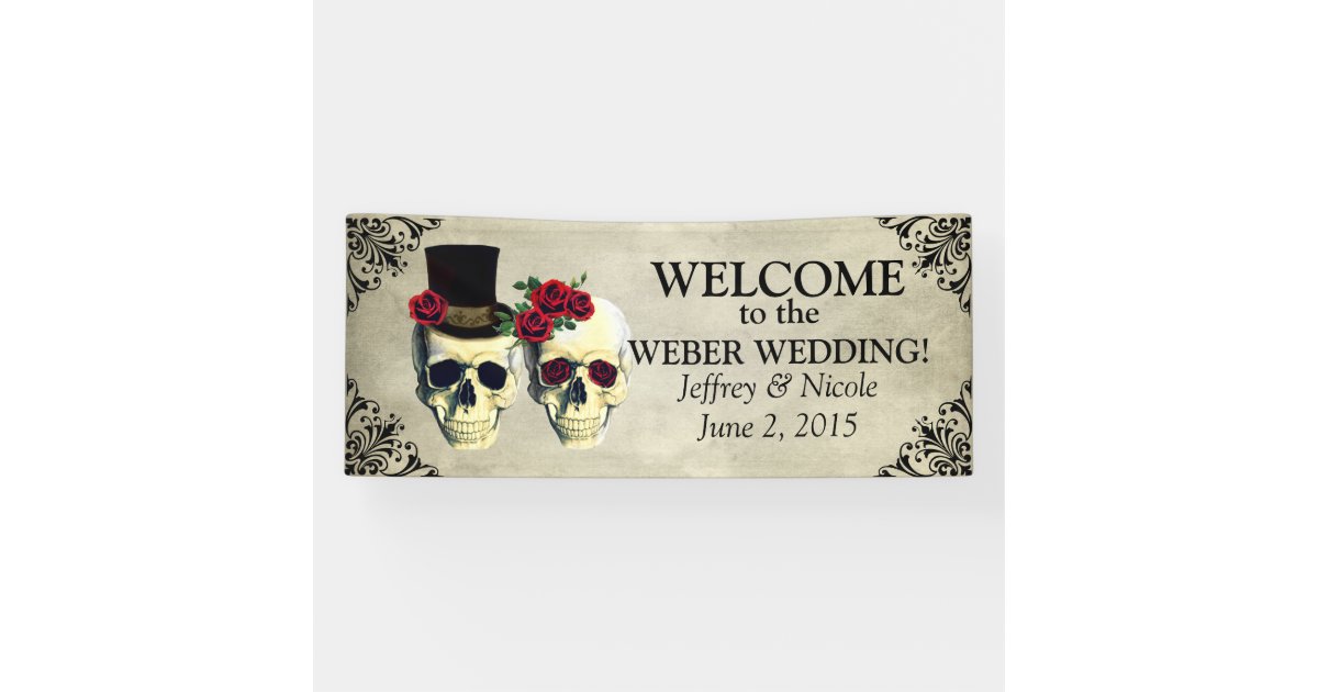 Sugar Skull Bride and Groom Wedding Banner | Zazzle