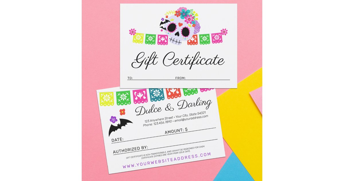 Sugar Skull Calavera Bats Gift Certificate Card | Zazzle