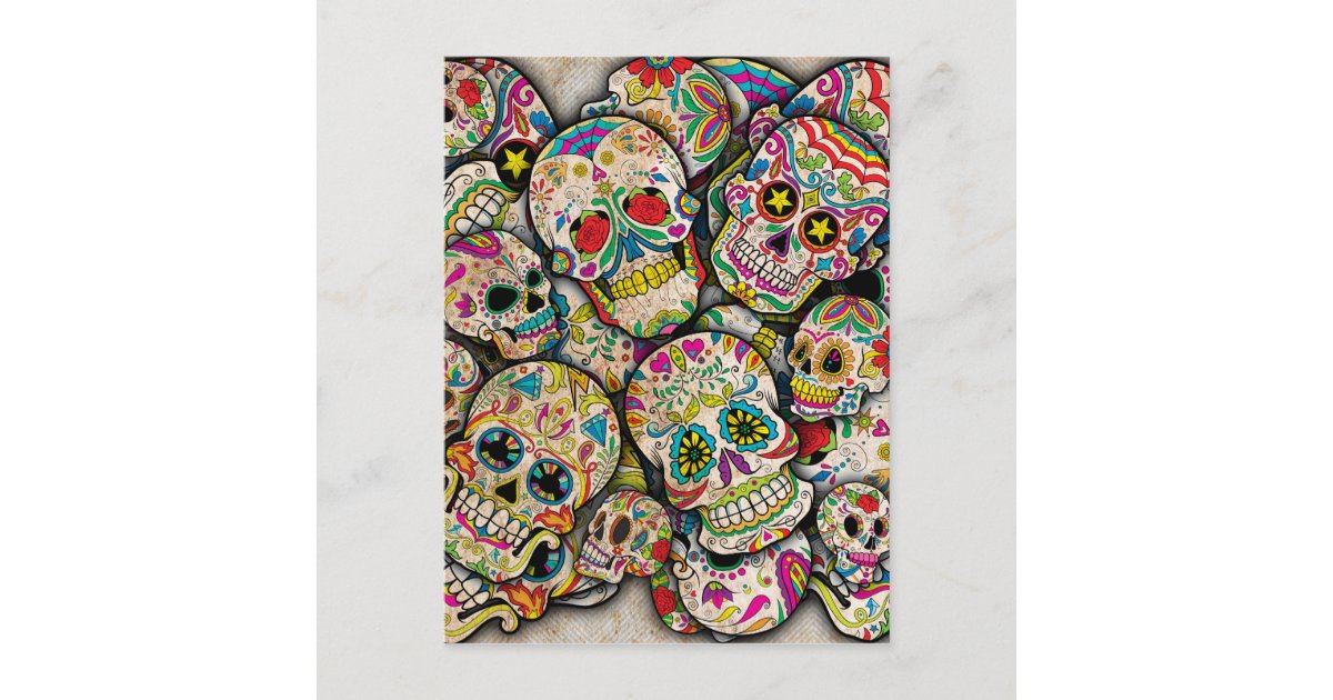 Sugar Skull Collage Postcard | Zazzle