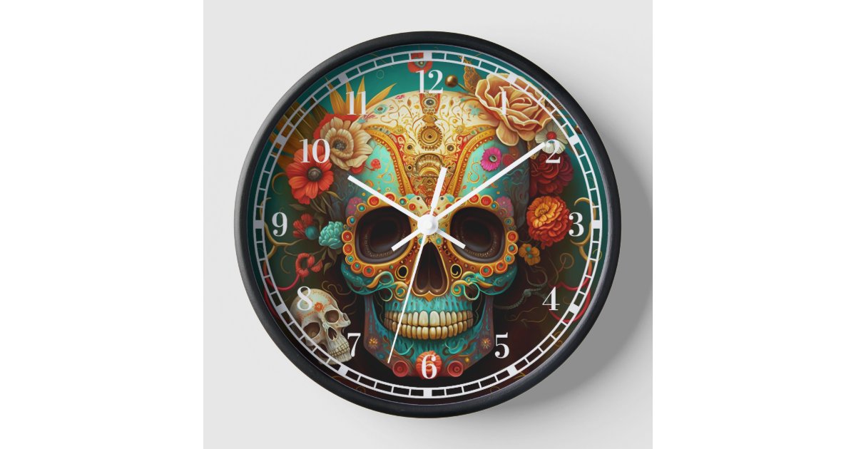 Sugar Skull Day Of The Dead Clock | Zazzle