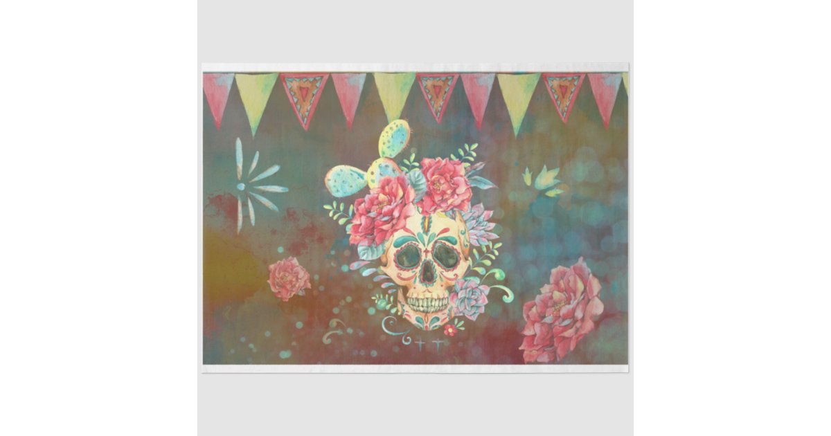 Sugar Skull Decoupage Paper Dia De Los Muertos | Zazzle