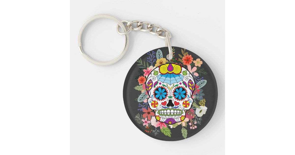 Sugar Skull Dia De Los Muertos Day of the Dead Keychain | Zazzle