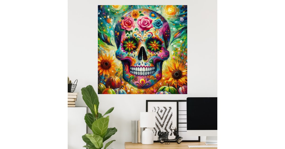 Sugar Skull Dia De Los Muertos Day of the Dead Poster | Zazzle