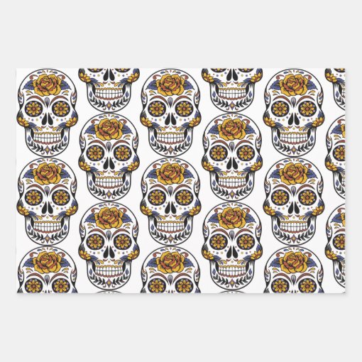 Sugar Skull Halloween Day of the Dead Wrapping Paper Sheets | Zazzle