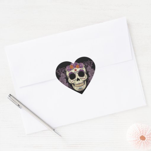 Sugar skull heart sticker | Zazzle
