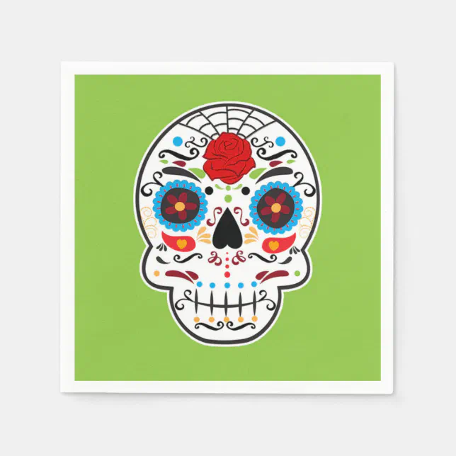Sugar Skull Mexican Spanish Skeleton Party Green Napkins | Zazzle