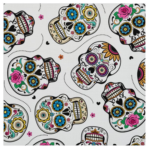 Sugar skull pattern colorful fun fabric | Zazzle