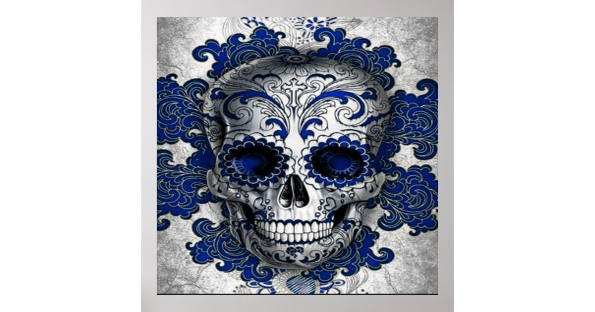 Sugar Skull Poster In Blue | Zazzle