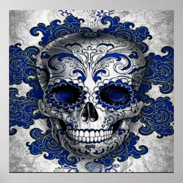 Sugar Skull Poster In Blue | Zazzle