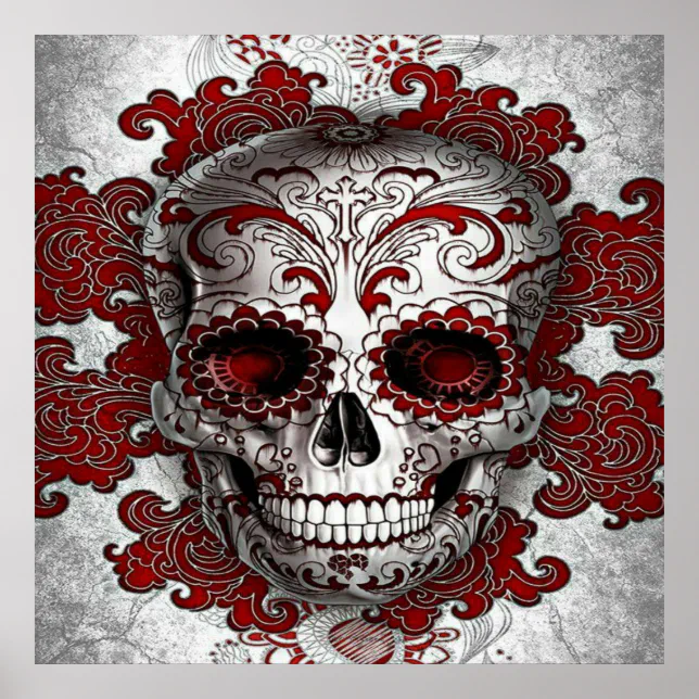 Sugar Skull Poster In Red | Zazzle