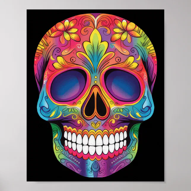 Sugar Skull Skeleton Dia De Los Muertos Day Of The Poster | Zazzle