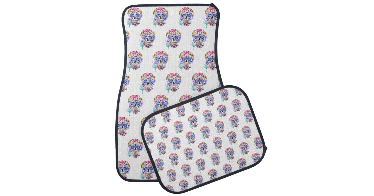Sugar Skull Watercolor Tattoo Art Pattern Cool Car Floor Mat | Zazzle
