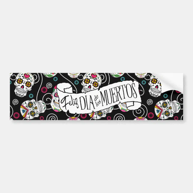 Sugar Skulls and Swirls Black ID725 Bumper Sticker | Zazzle