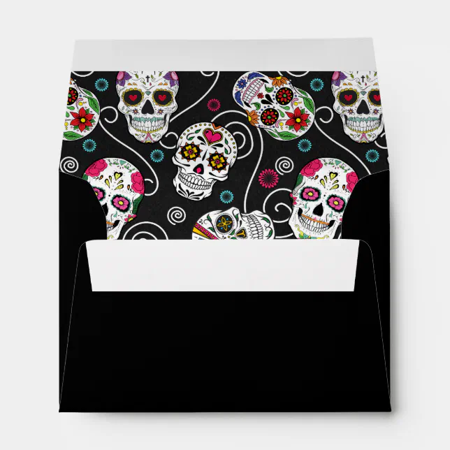 Sugar Skulls and Swirls Black ID725 Envelope | Zazzle