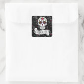 Sugar Skulls and Swirls Black ID725 Square Sticker | Zazzle