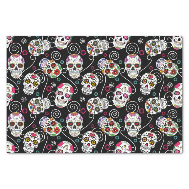 Sugar Skulls and Swirls Black ID725 Tissue Paper | Zazzle