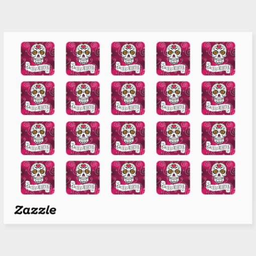 Sugar Skulls and Swirls Rose Red ID725 Square Sticker | Zazzle