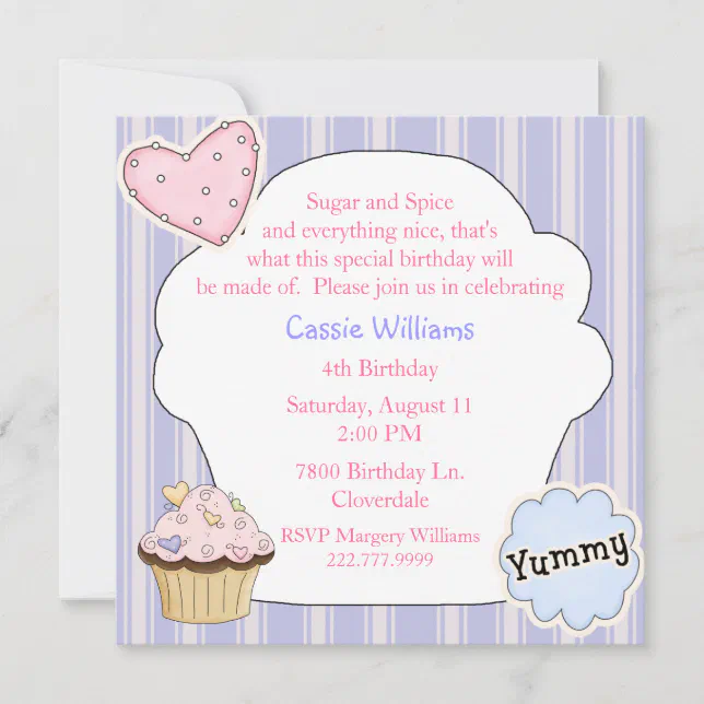 Sugar & Spice Cupcake Birthday Party Invitation | Zazzle