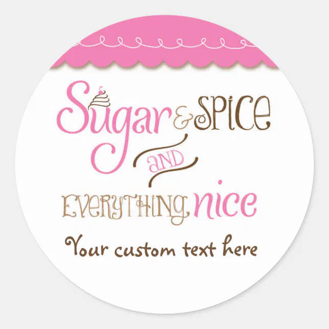 Sugar & Spice Typography Baby Shower Party Sticker | Zazzle