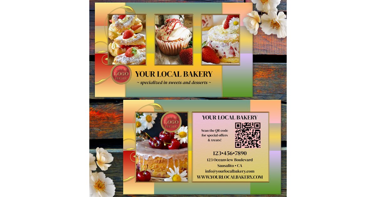 Sugar Sweet Bakery Dessert Photo Logo QR Code Business Card | Zazzle