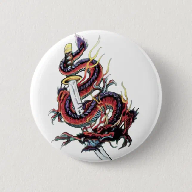 Sui Riu Japanese Dragon Katana Pinback Button | Zazzle
