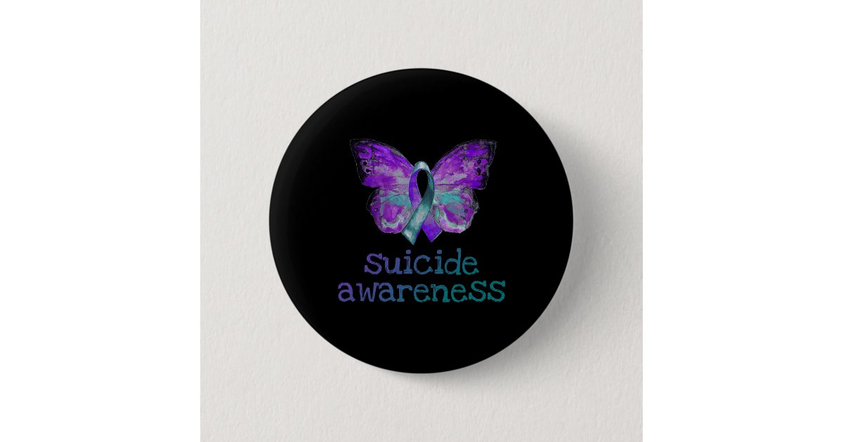 Suicide Awareness Purple Teal Butterfly SemiColon Button | Zazzle