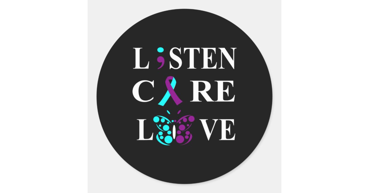 Suicide Awareness Semicolon Purple Teal Ribbon Gif Classic Round ...