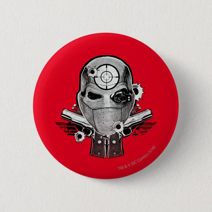 Suicide Squad | Deadshot Mask & Guns Tattoo Art Button | Zazzle