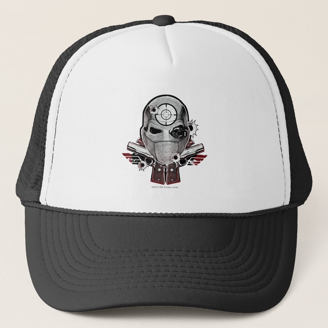 Suicide Squad | Deadshot Mask & Guns Tattoo Art Trucker Hat | Zazzle