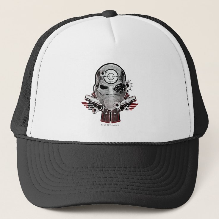 Suicide Squad | Deadshot Mask & Guns Tattoo Art Trucker Hat | Zazzle